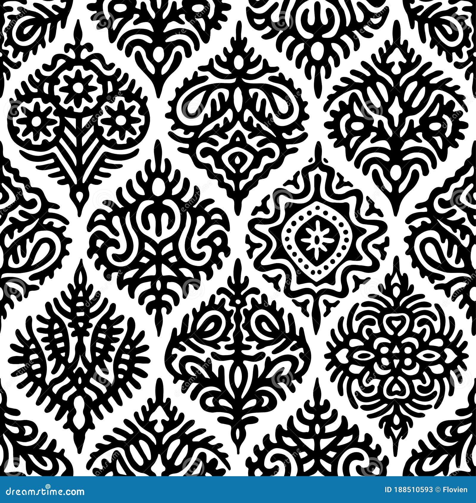 Black and White Ogee Seamless Pattern. Elegant Print for Textiles ...