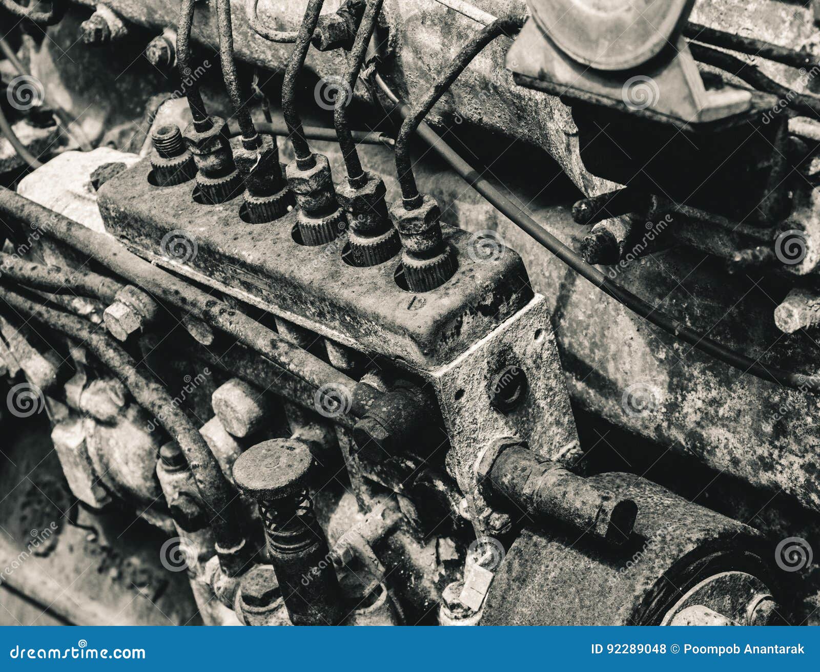 Vaintage Black and White Old & Grunge Car Engine Stock Photo - Image of ...