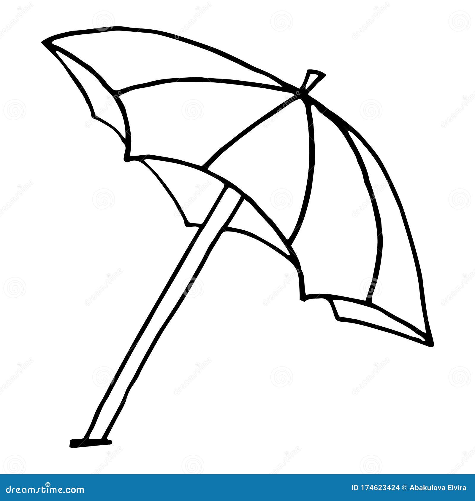 Black And White Open Beach Umbrella Sketch Style Vector Illustration