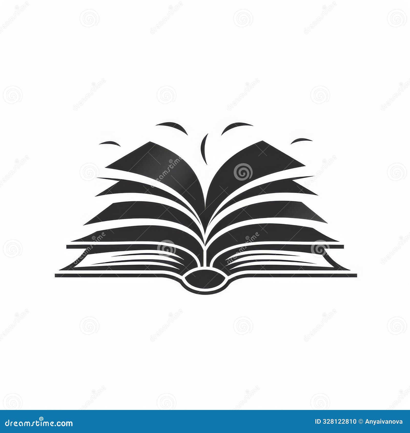 Black and White Open Book Icon with Flying Birds Graphic Illustration ...
