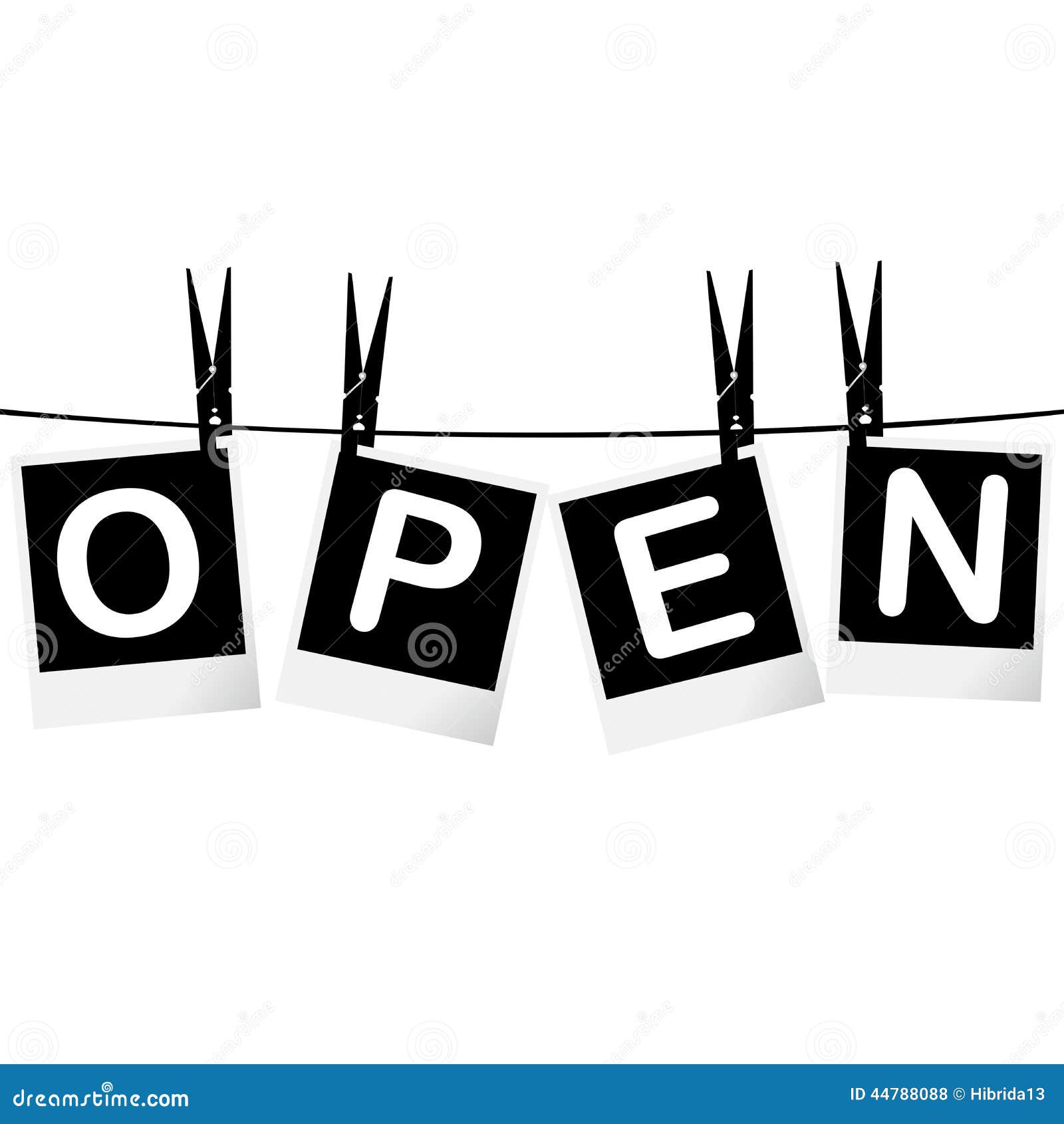 Black and white Open sign stock vector. Illustration of frames - 44788088