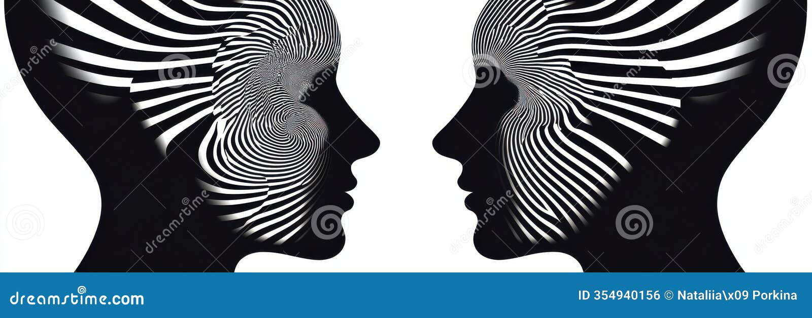 Black and White Optical Illusion of Two Human Profiles with Striped ...