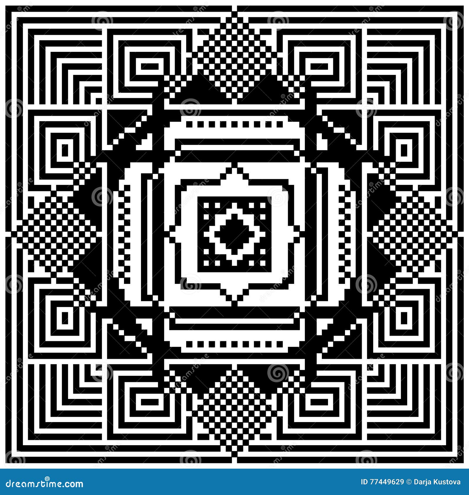 Black and White Ornament. Pixel Art Illustration Stock Vector ...