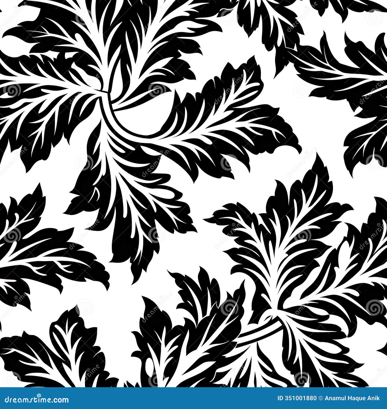 Black and White Ornate Leaf Pattern Stock Illustration - Illustration of plant, nature: 351001880