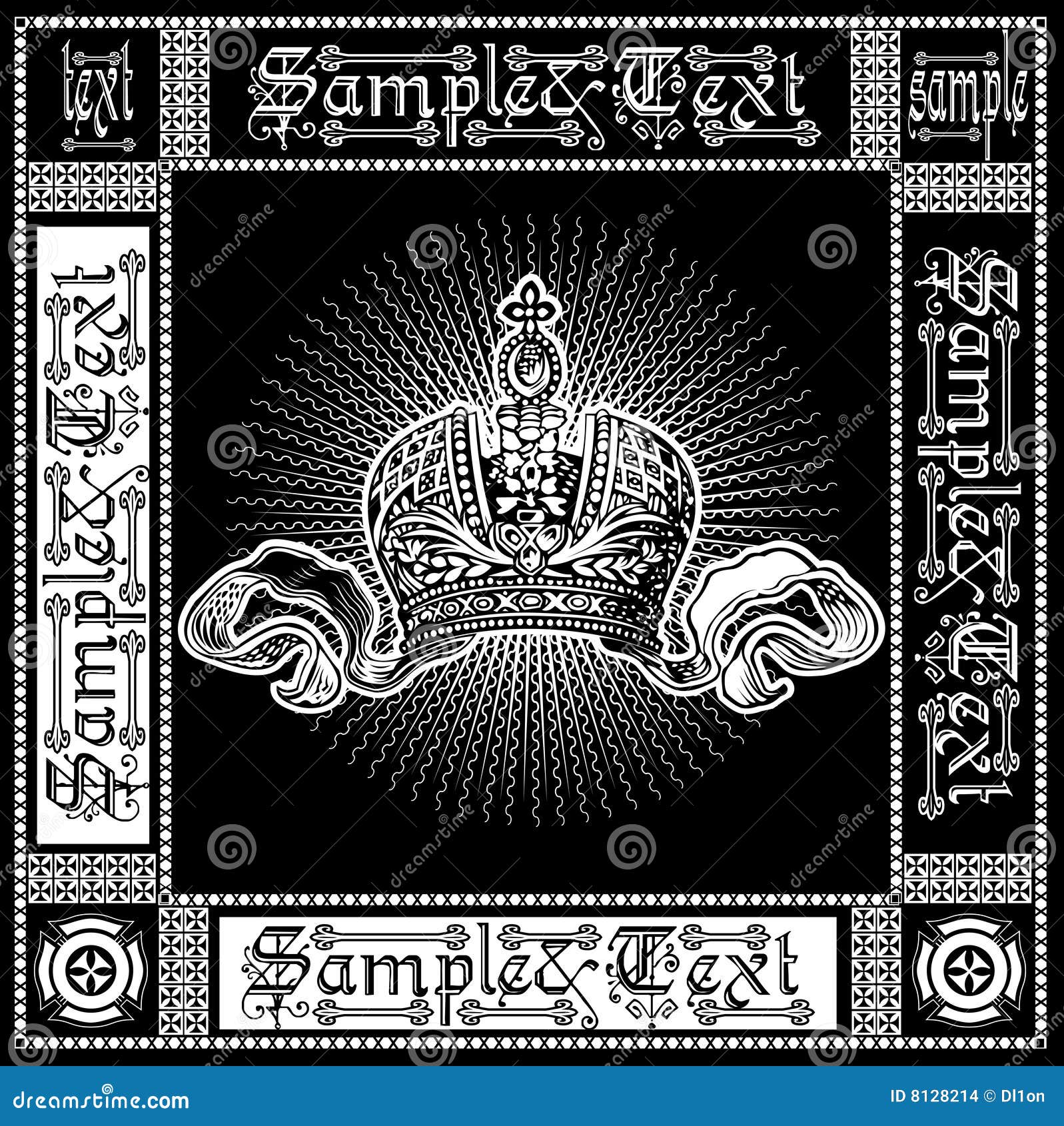 Black and White Ornate Sun Crown Quad Stock Vector - Illustration of ...