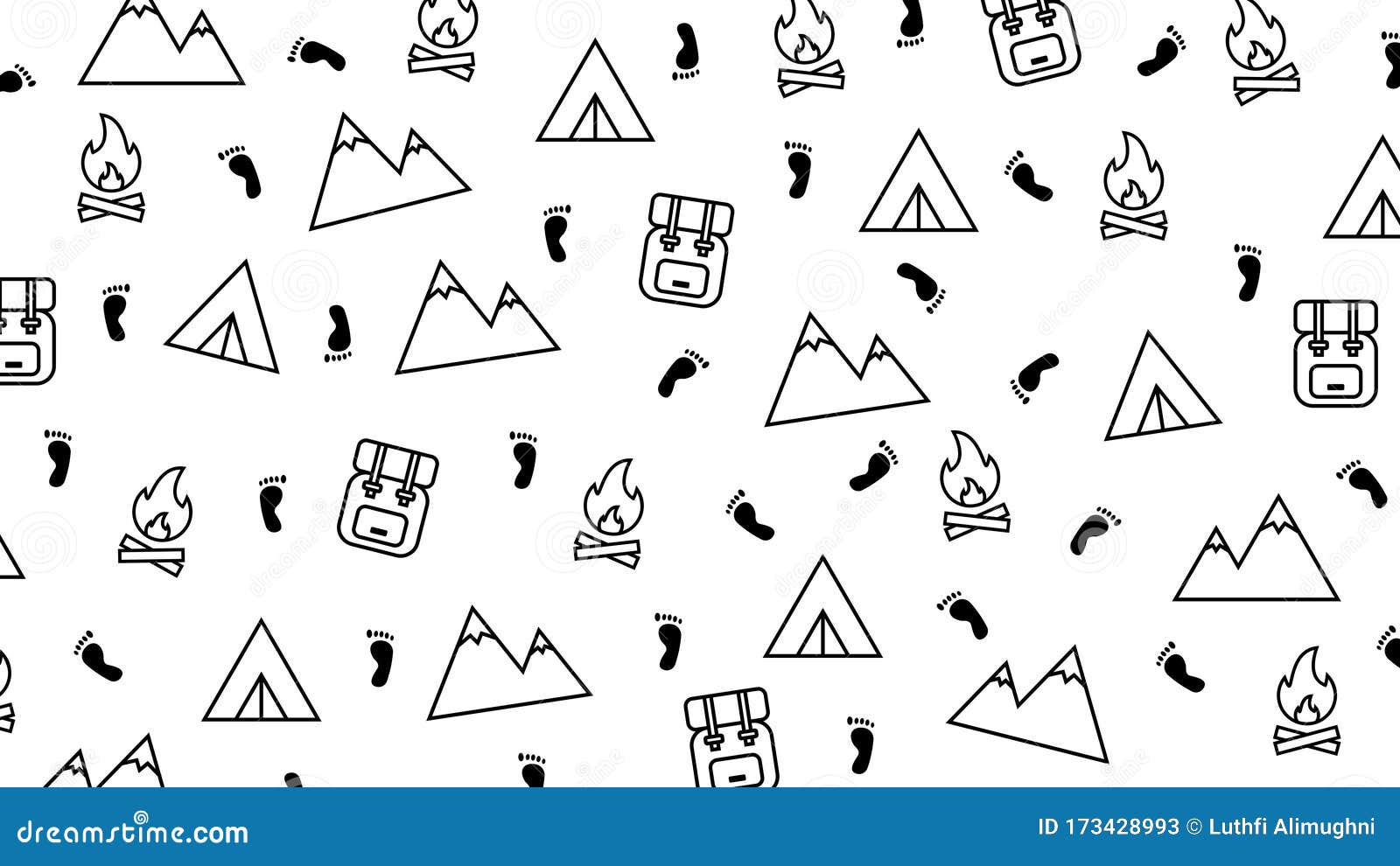 Black and White Outdoor Camping Seamless Pattern Texture Vector Stock ...