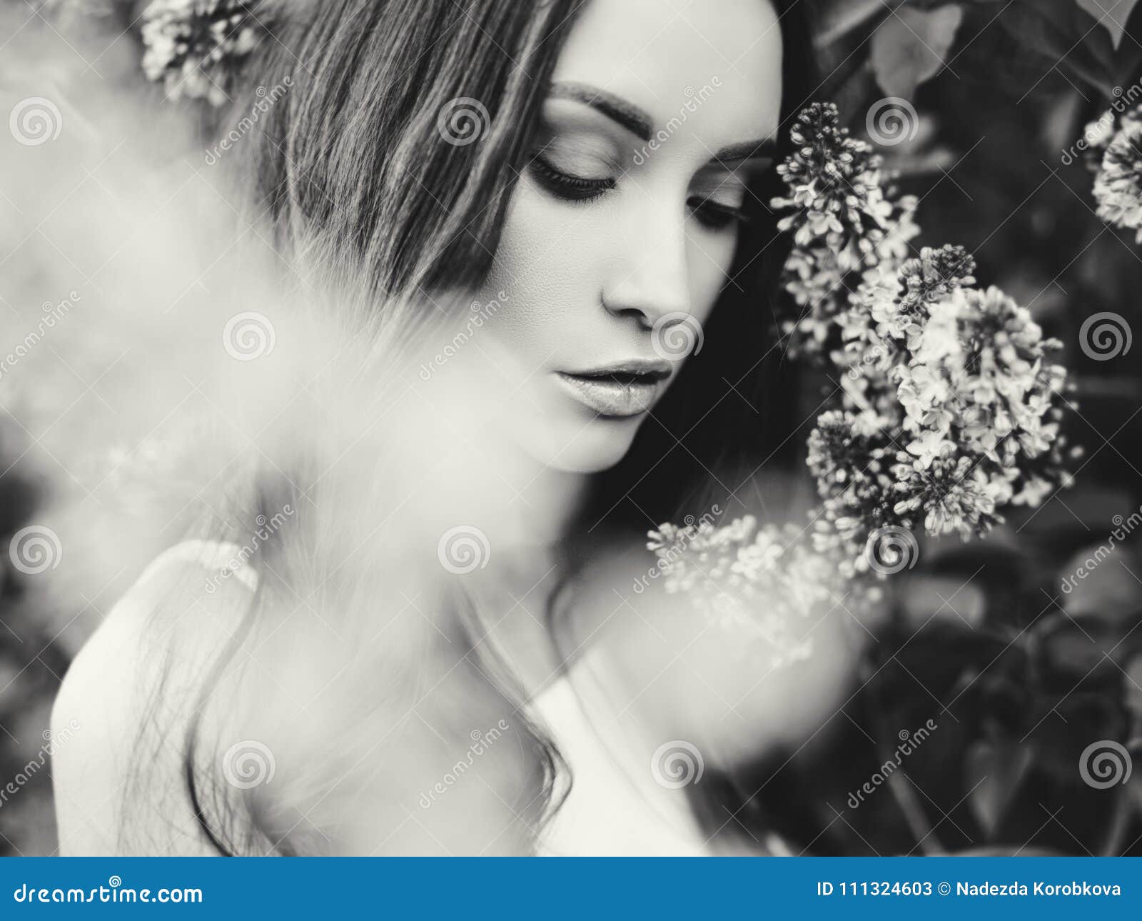 Beautiful Young Woman Surrounded by Flowers of Lilac Stock Image ... Beautiful Young Woman Surrounded by Flowers of Lilac Stock Image ...