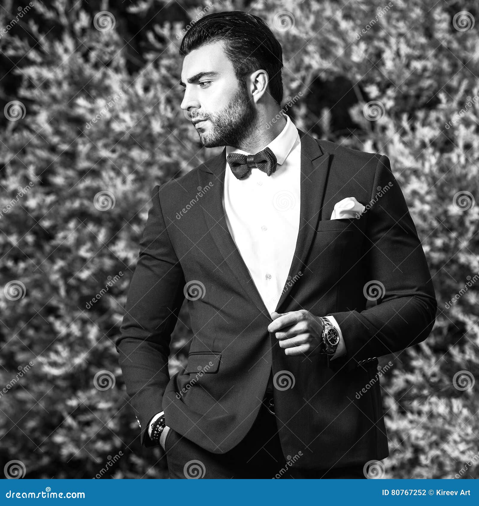 Black-white Outdoor Portrait of Elegant Handsome Man in Classical Suit ...