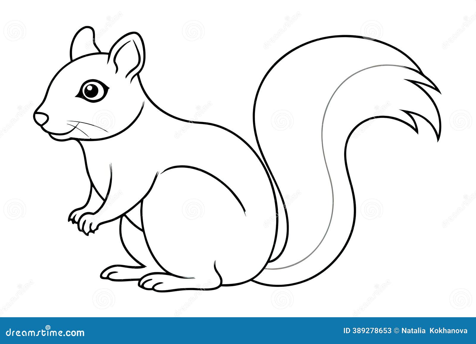 Red Squirrel Side View. Cartoon Outline Sketch Illustration Of Cute ...