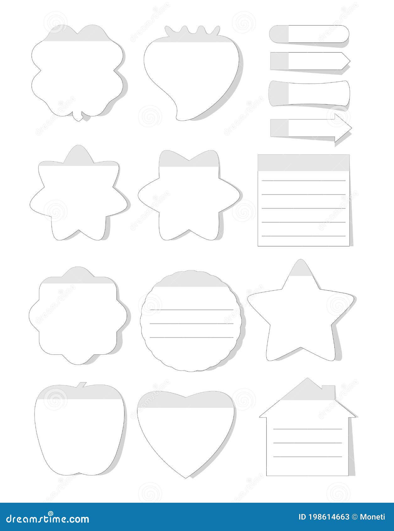 Black and White Outline Stickers. Collection of Adhesive Notes White ...