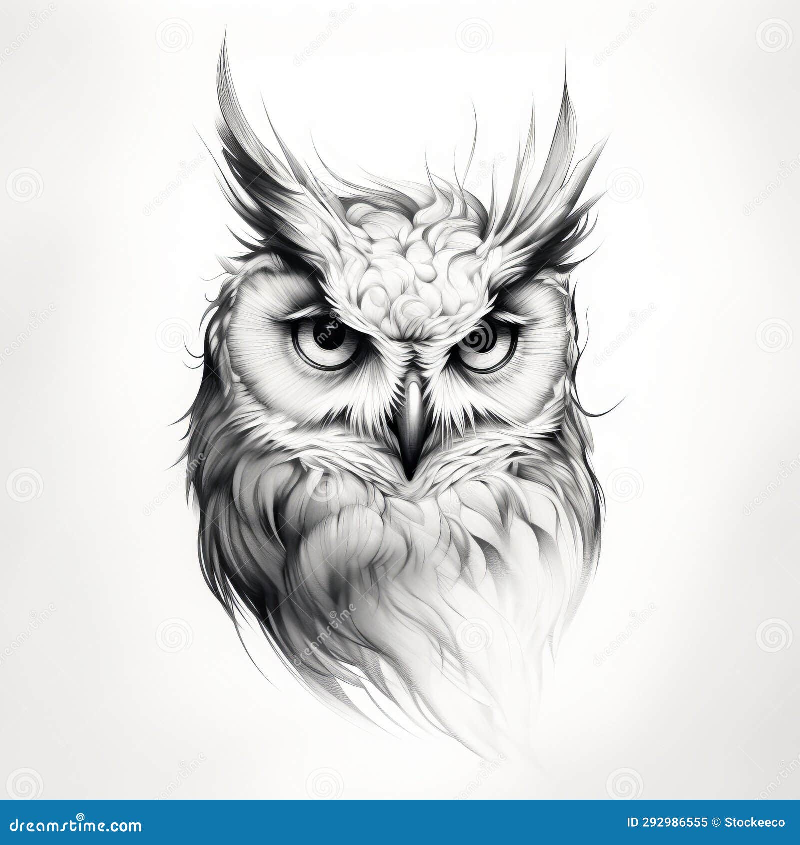 Realistic Chiaroscuro Owl Tattoo Design on White Background Stock ...