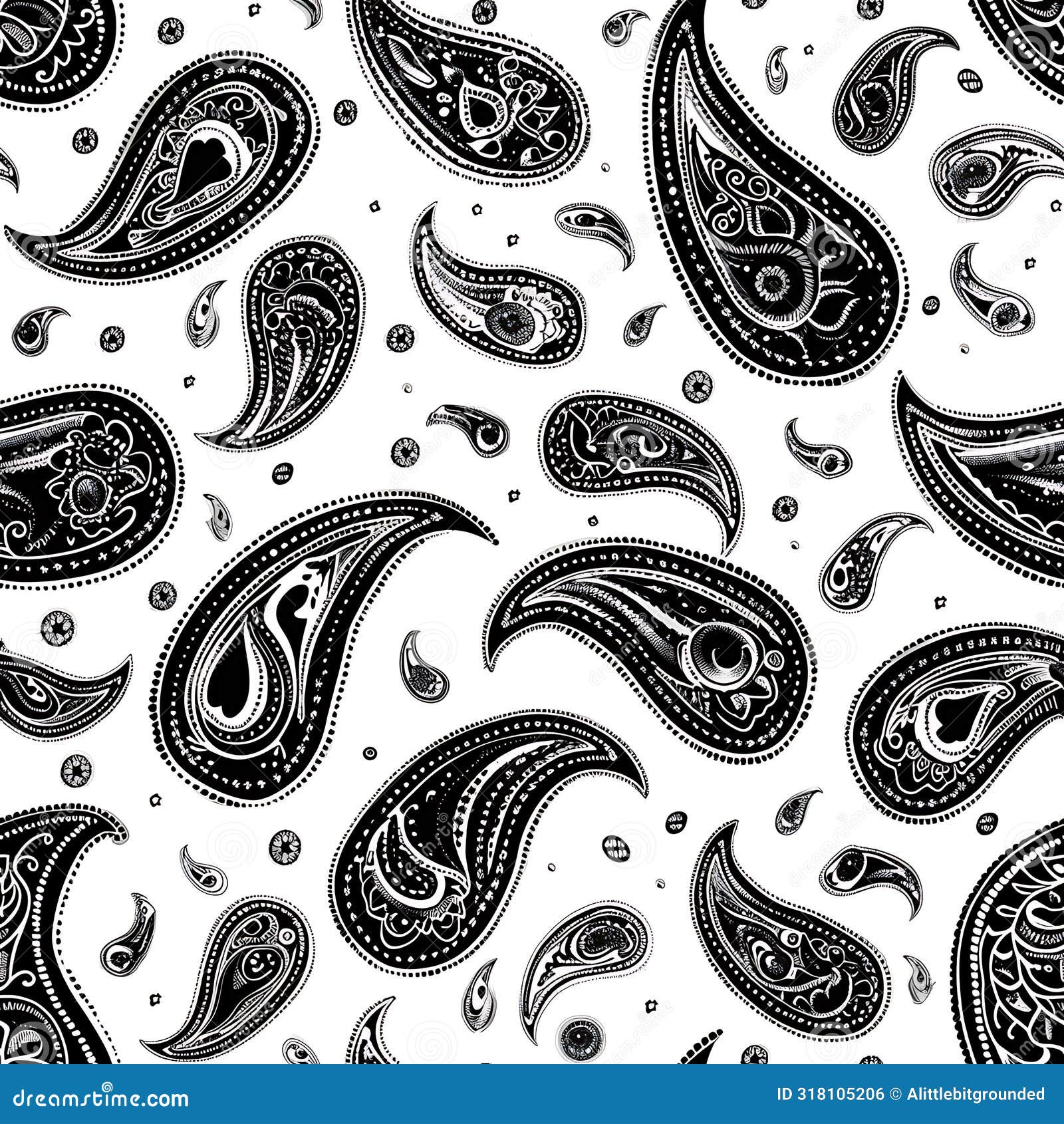 Black and White Paisley Repeating Pattern Stock Illustration ...