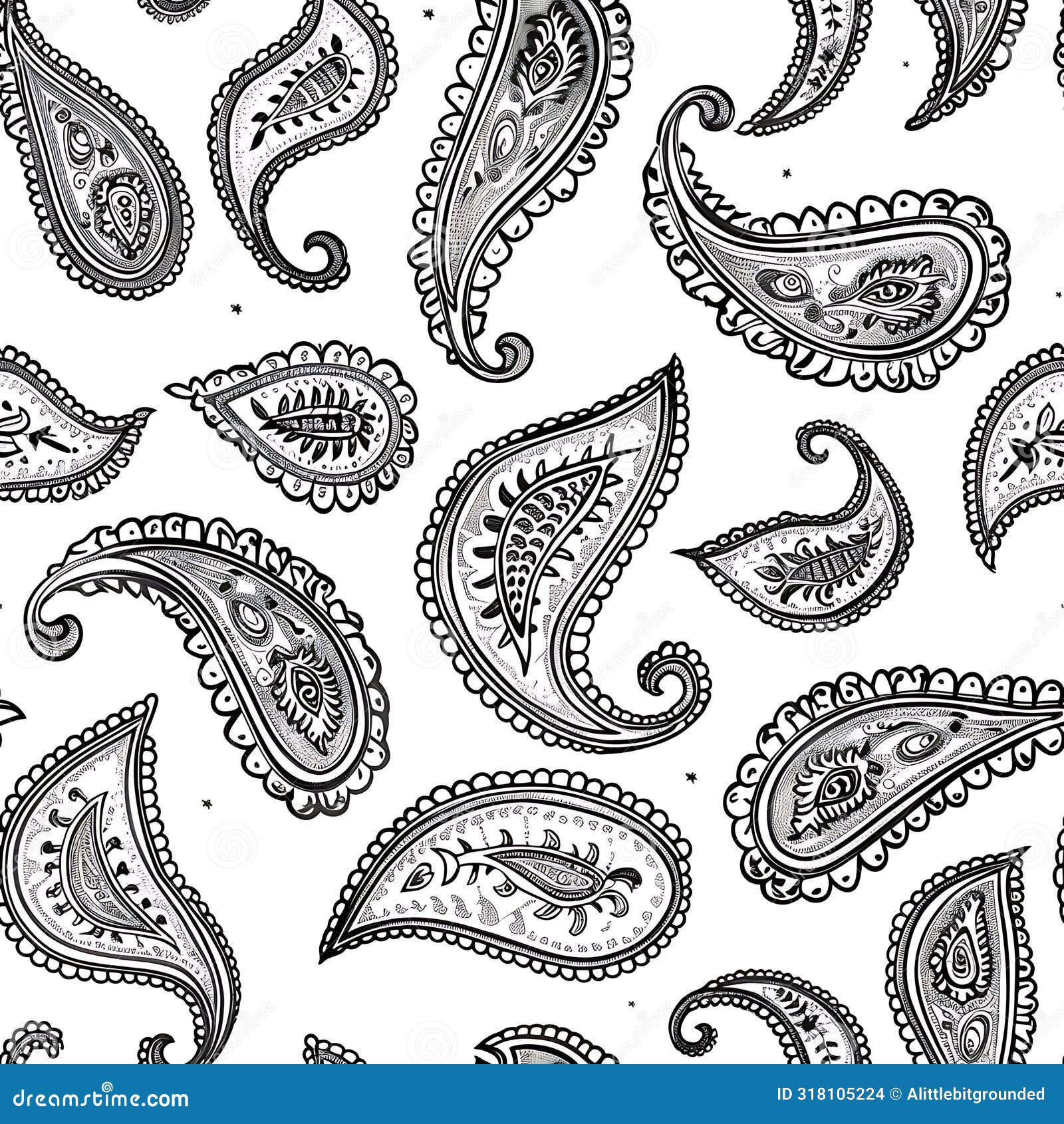 Black and White Paisley Repeating Pattern Stock Illustration ...