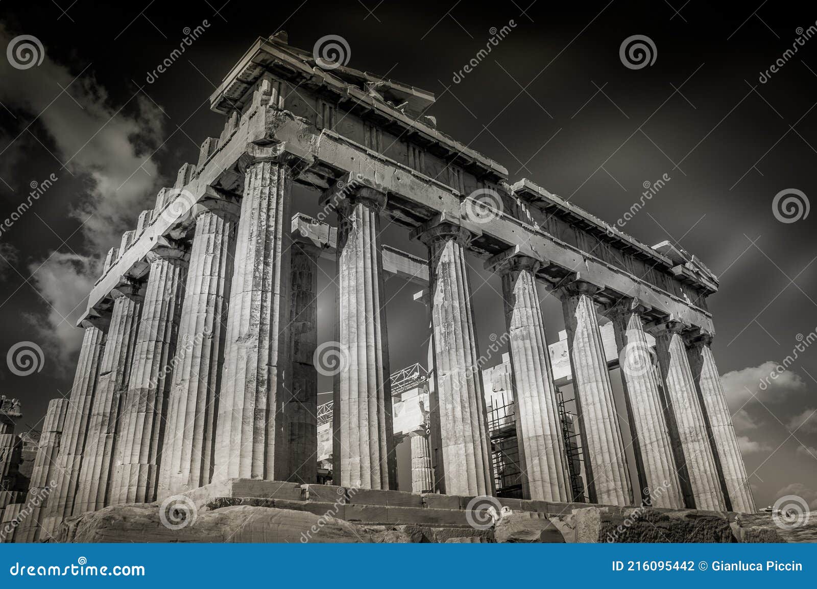 Black and White Panorama of the Eastern Side of the Parthenon Stock ...
