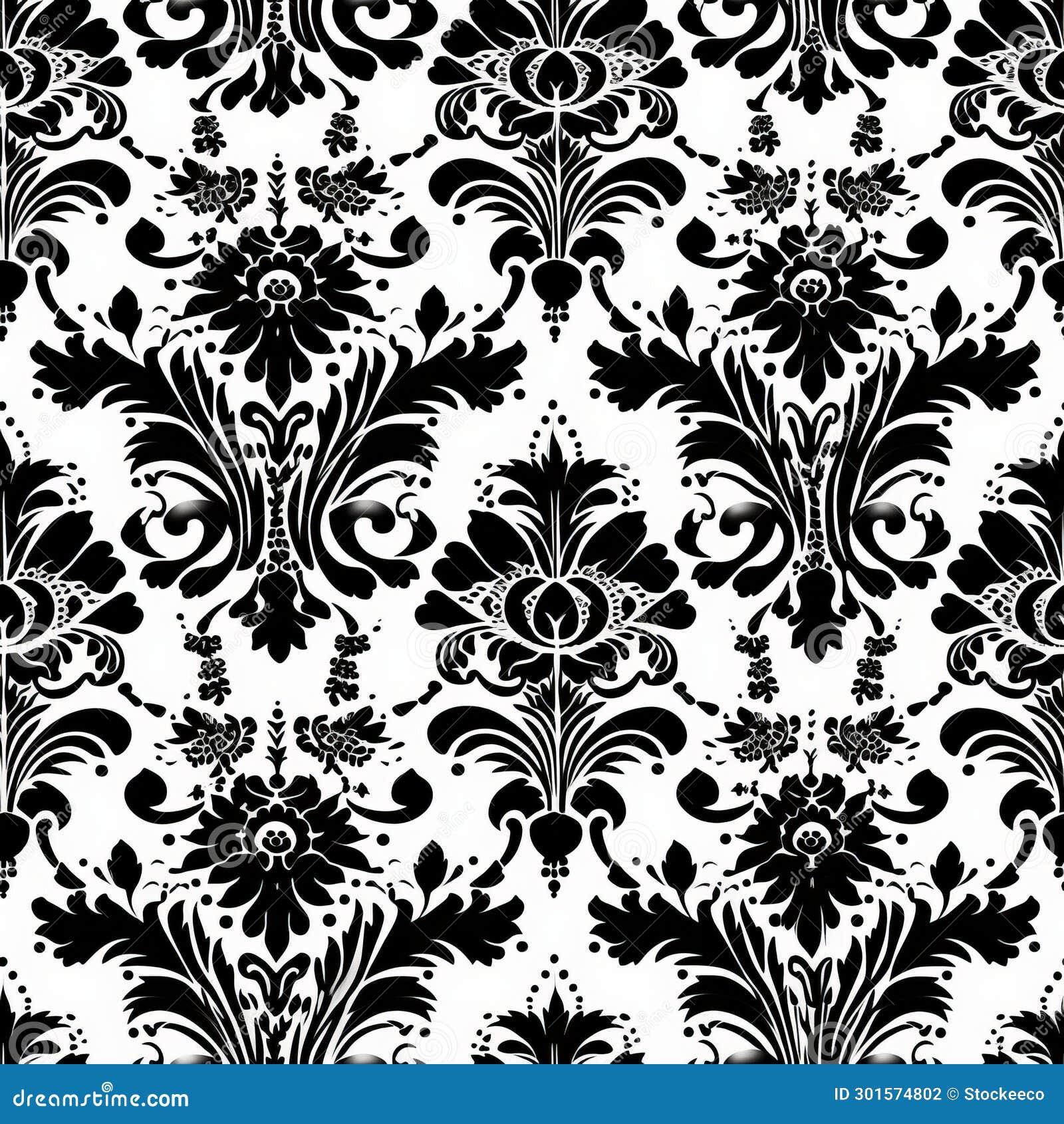 Bold Contrast: Rococo Realms Floral Wallpaper with Black and White ...