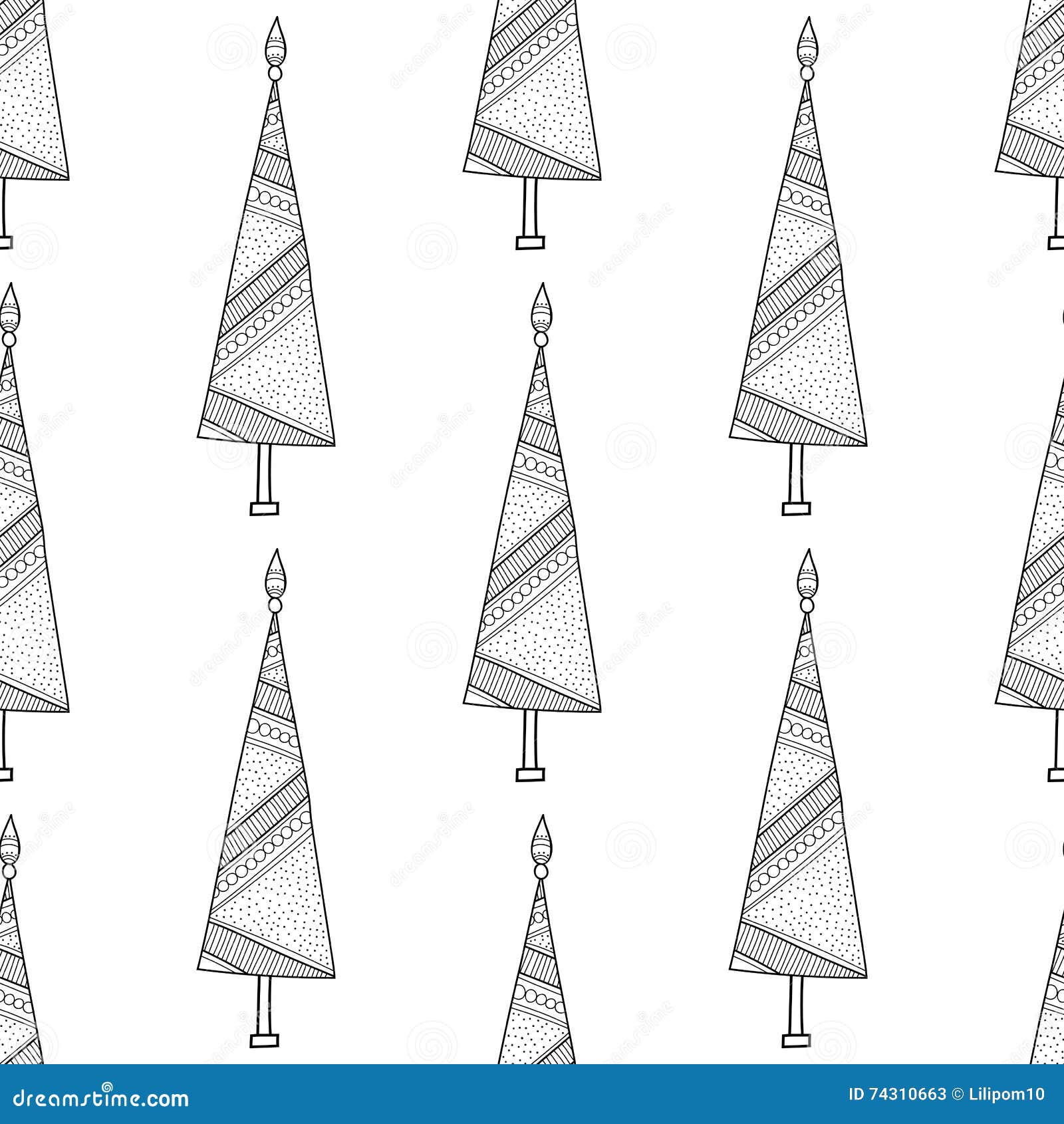 Black and White Pattern with Christmas Trees for Coloring Book. Stock ...