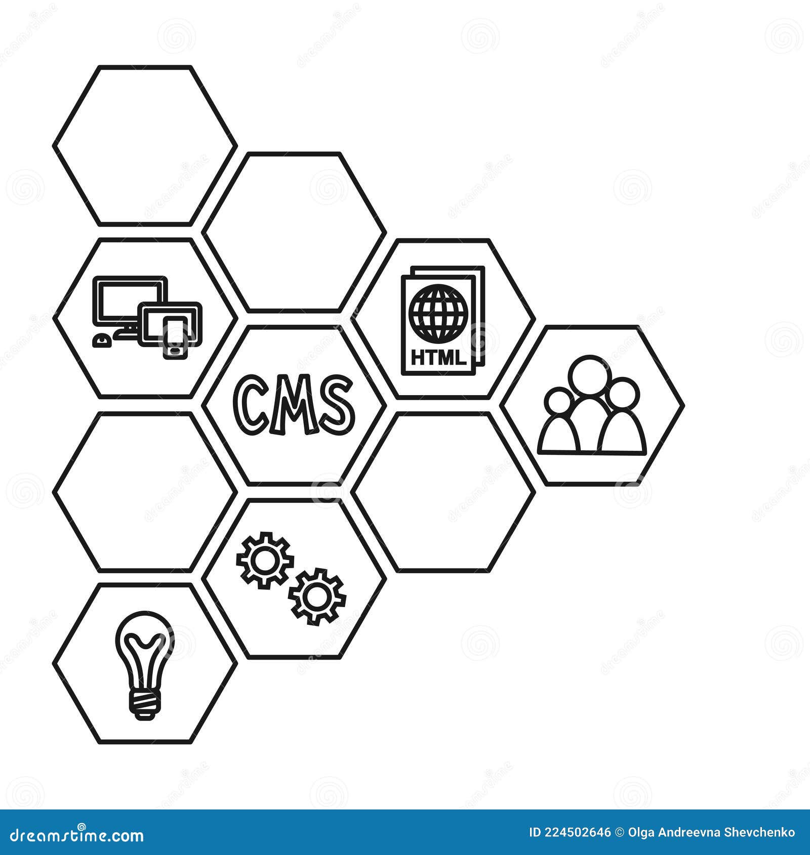 Black and White Pattern of Cms Elements. Hexagon Arrow Point Right ...