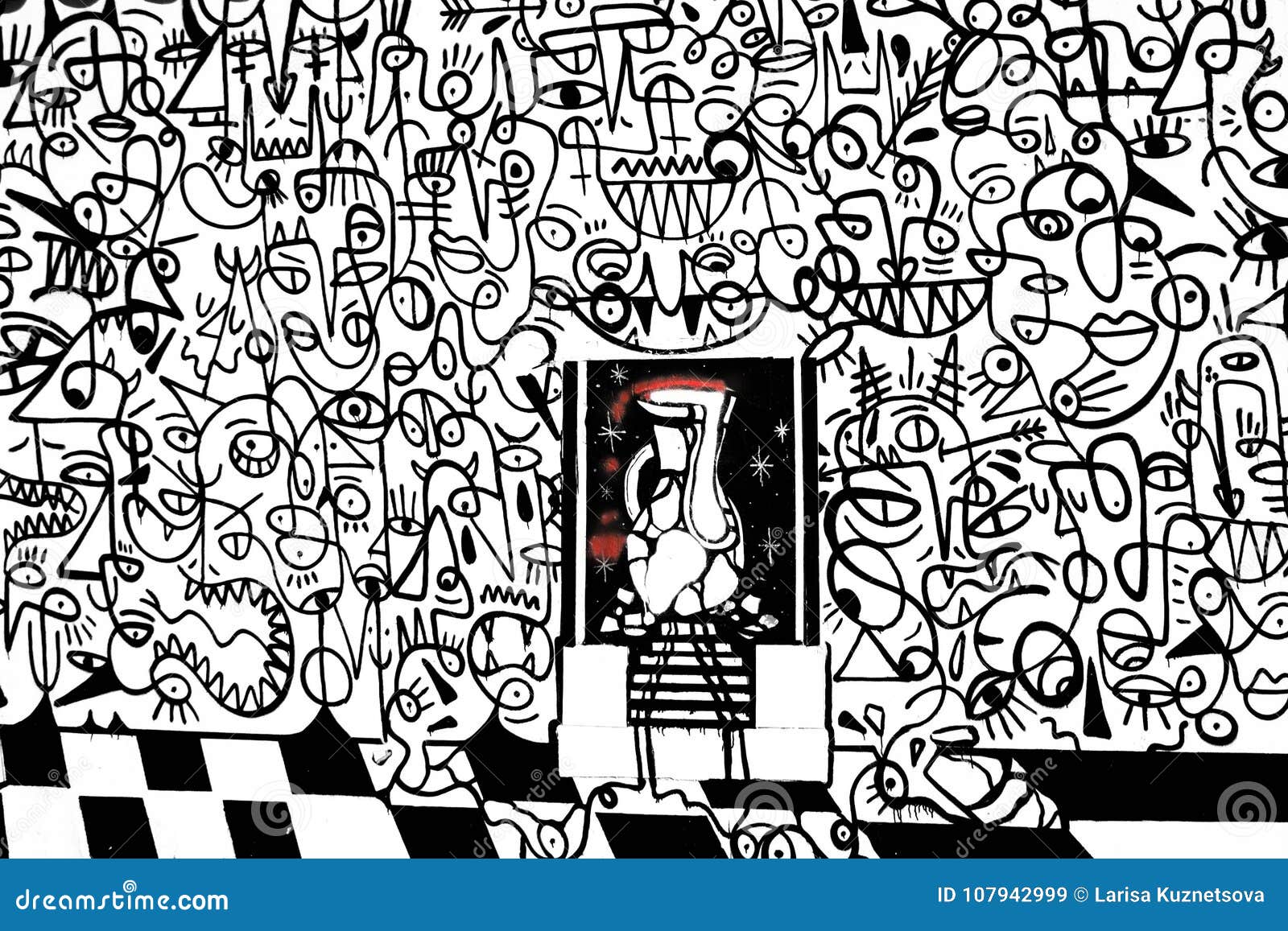 Black-and-white Pattern Graffiti on the Wall. Editorial Stock Image ...