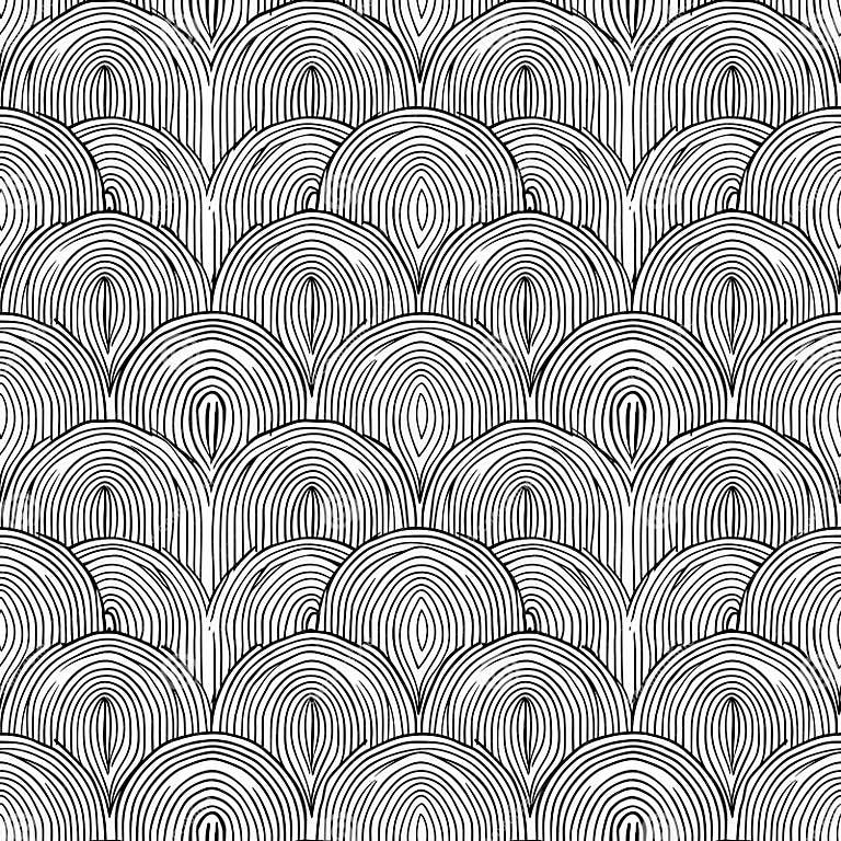Black and White Pattern with Rounded Shapes Stock Illustration ...
