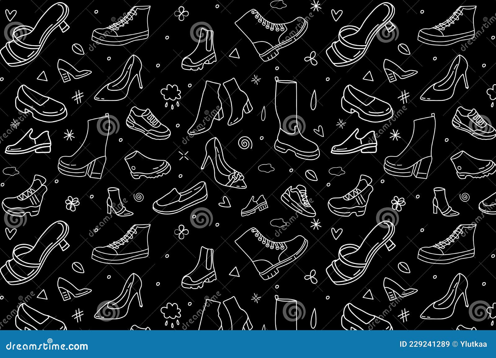 Black and White Pattern with Shoes, Shoes Contour Seamless Pattern ...