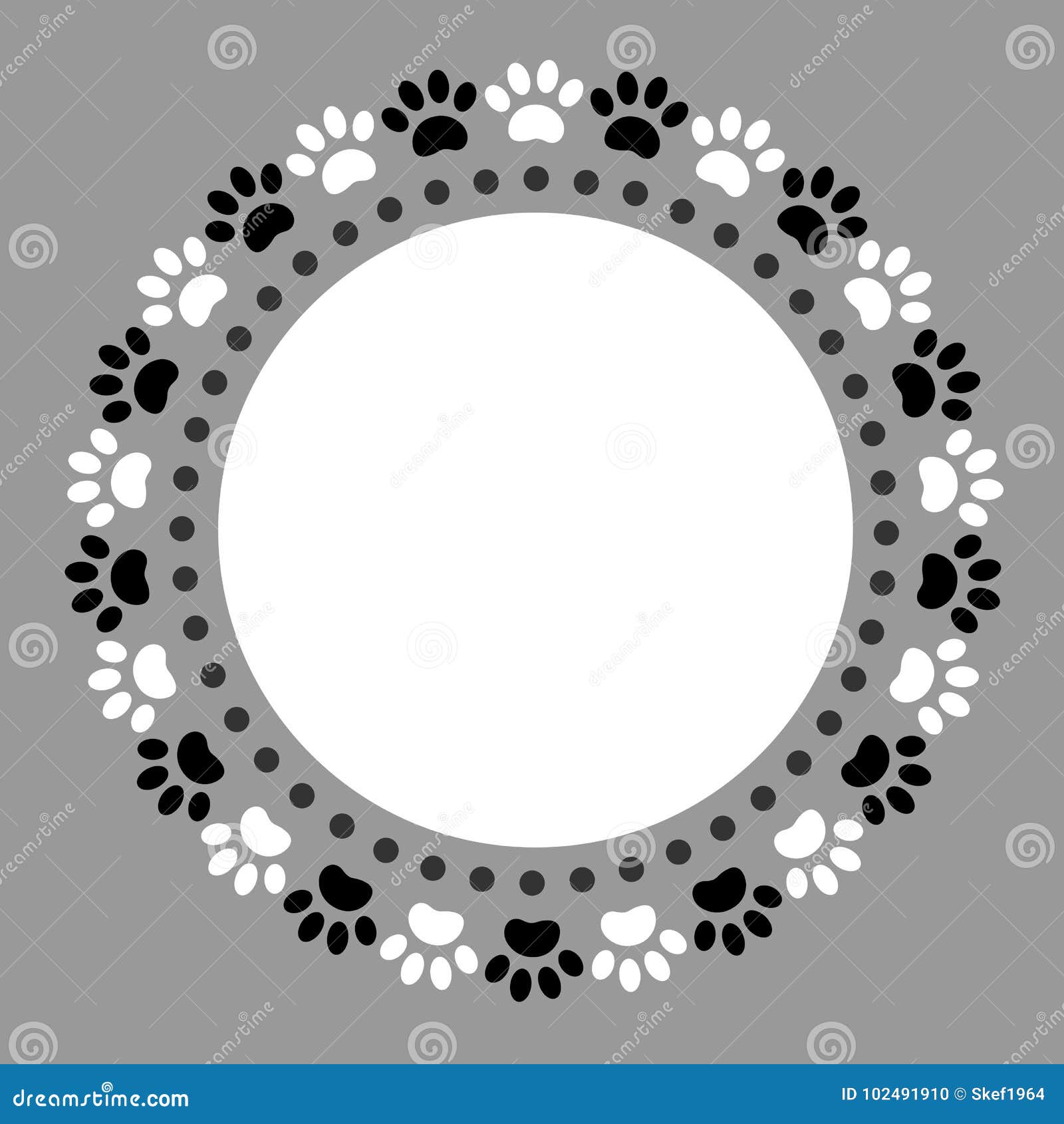 Round Frame with Paw Prints of a Dog. Stock Vector - Illustration of ...