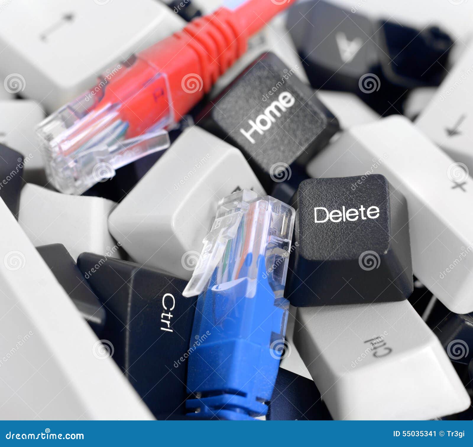 Black and White PC Keyboard Keys in a Pile with Network Cables Stock ...