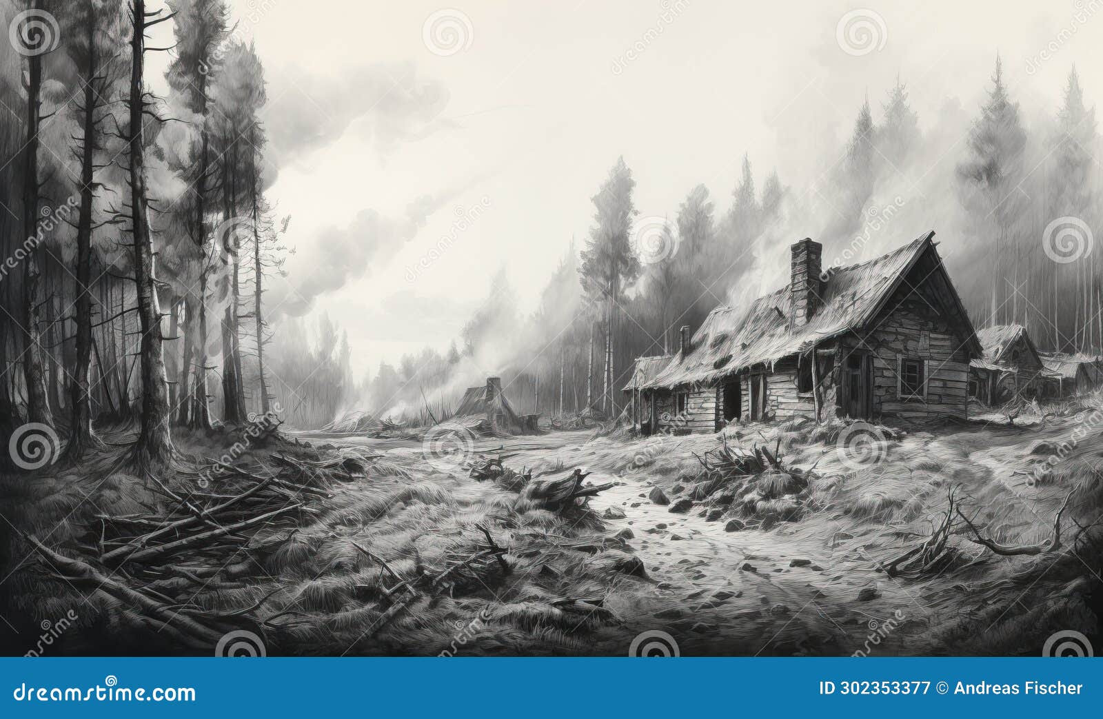 Black and White Pencil Drawing of a Natural Landscape. Stock Image ...