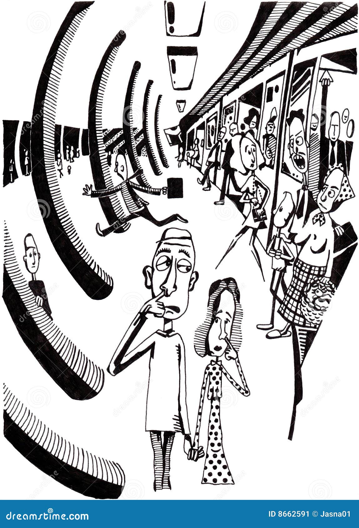 Man Running In Subway Platform To Crowded Train In Rushtime. Characters ...