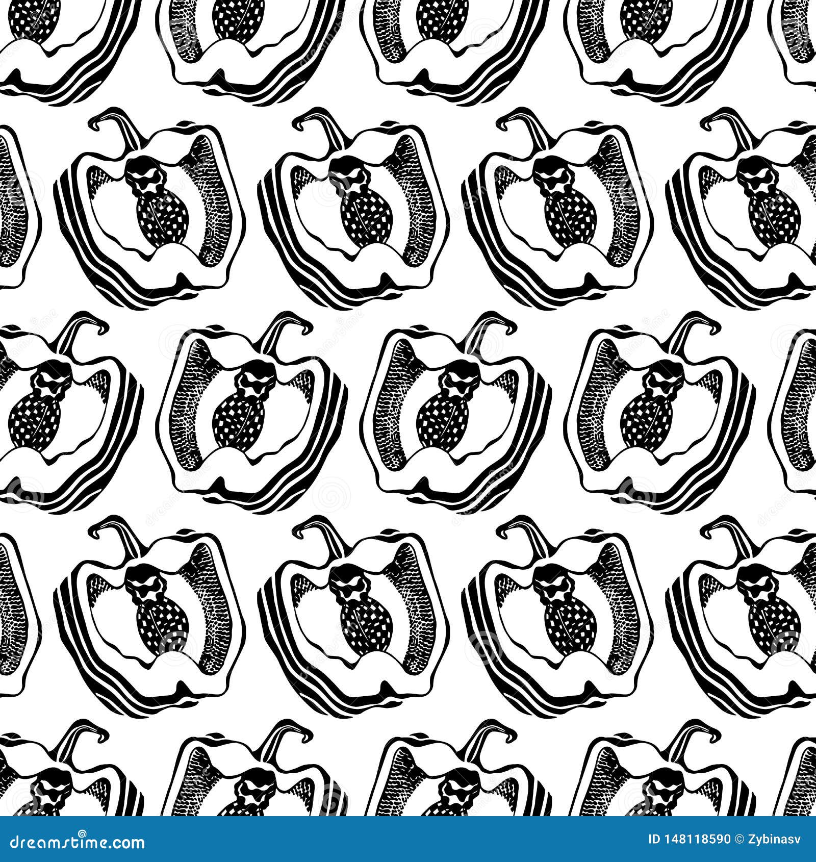 Black and White Pepper. Kitchen Pattern Seamless Vector Texture ...