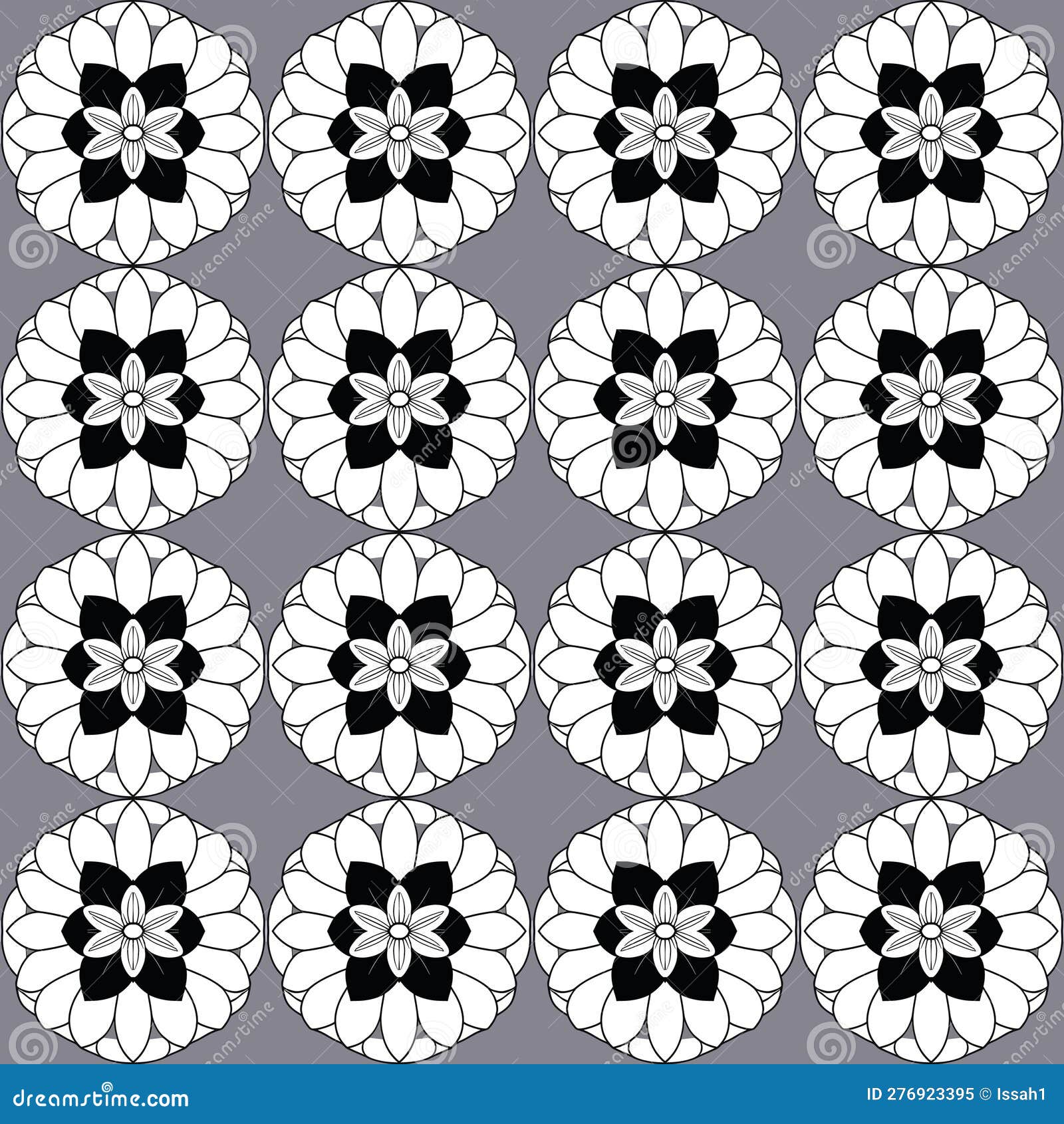 Black and White Persian Floral Seamless Repeating Pattern with Stylized ...