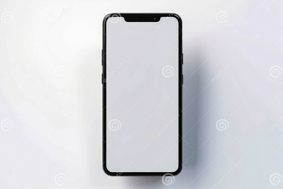 Black and White Phone with White Screen on White Surface. Generative AI ...