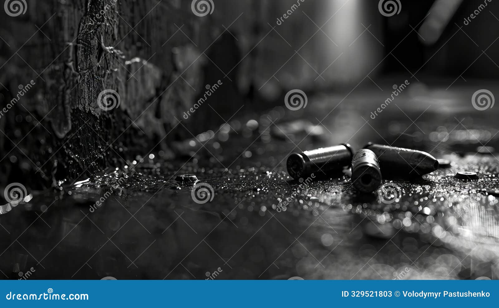 A Black and White Photo of Bullets Laying on the Ground Stock Image ...