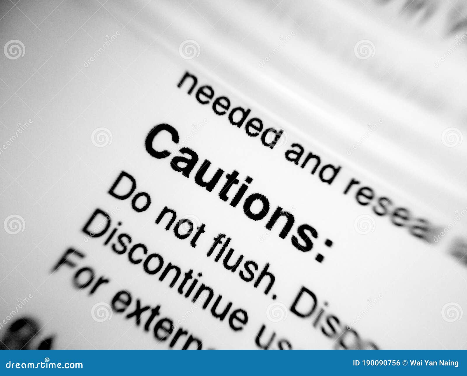 An Black and White Photo of Caution Label Stock Photo - Image of drug ...