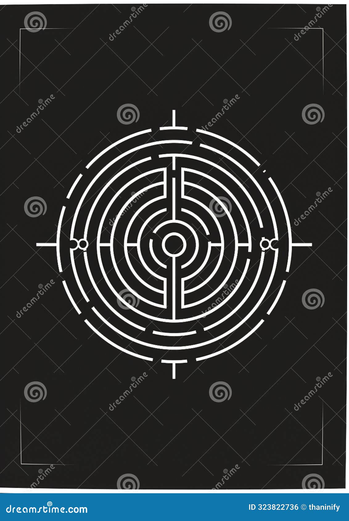A Black and White Photo of a Circular Maze with a Cross in the Middle ...