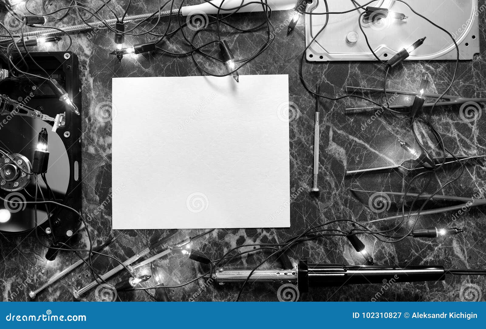 Black and White Photo of Clean Sheet of Paper on Work Desktop Stock ...
