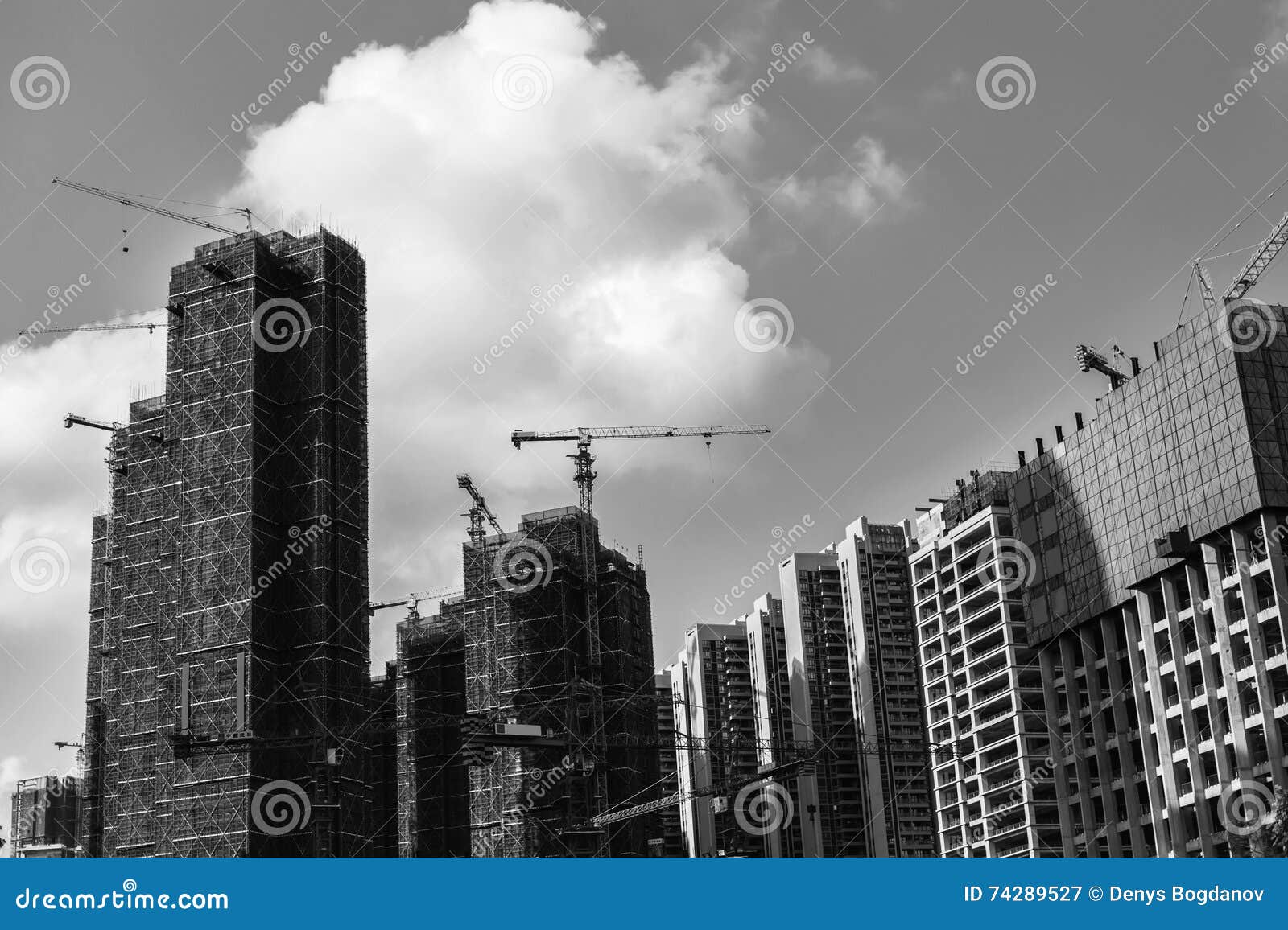 Black and White Photo of Construction of Skyscrapers on a Background of ...