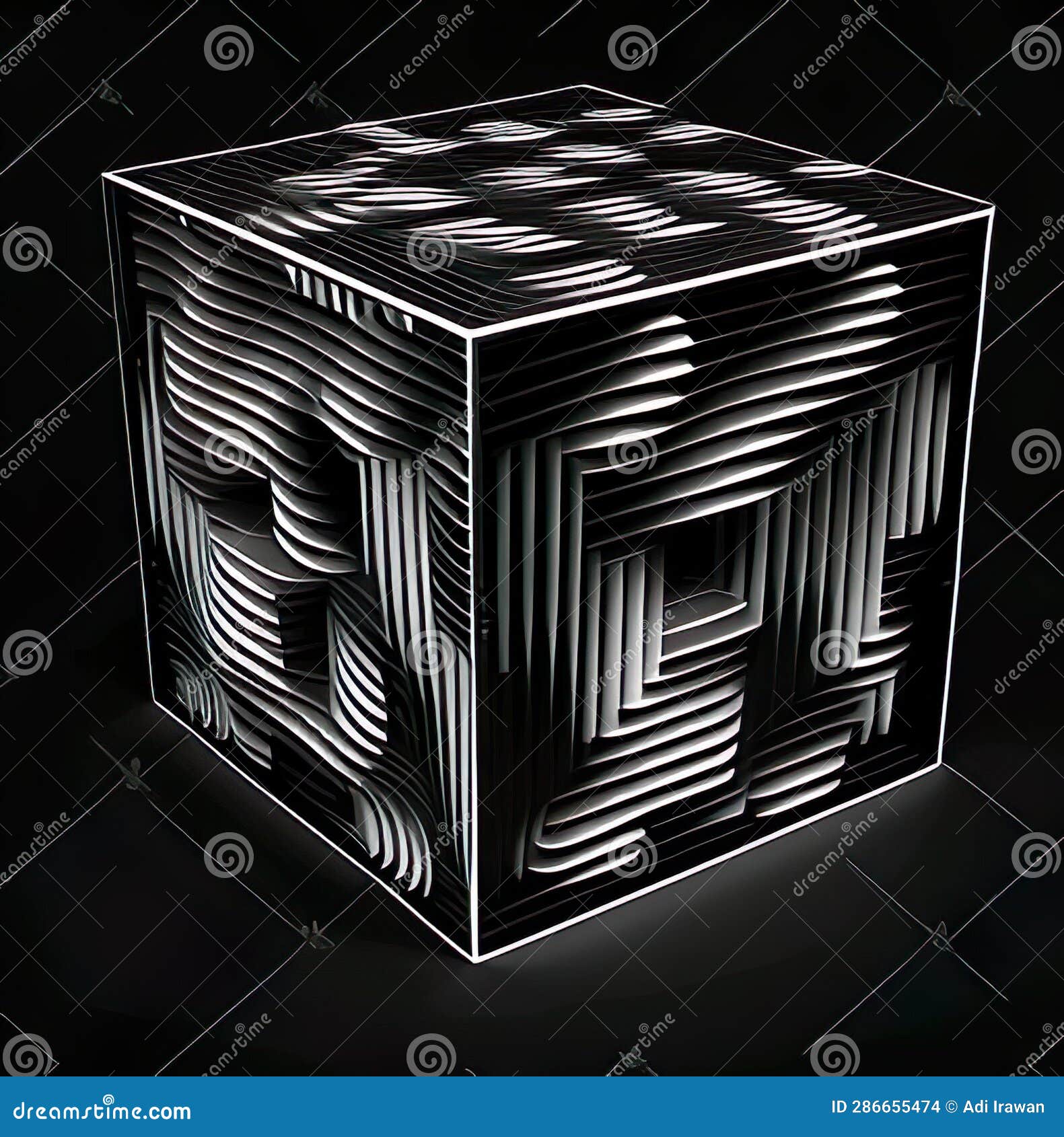 A Black and White Photo of a Cube with the Word Co on it Stock ...