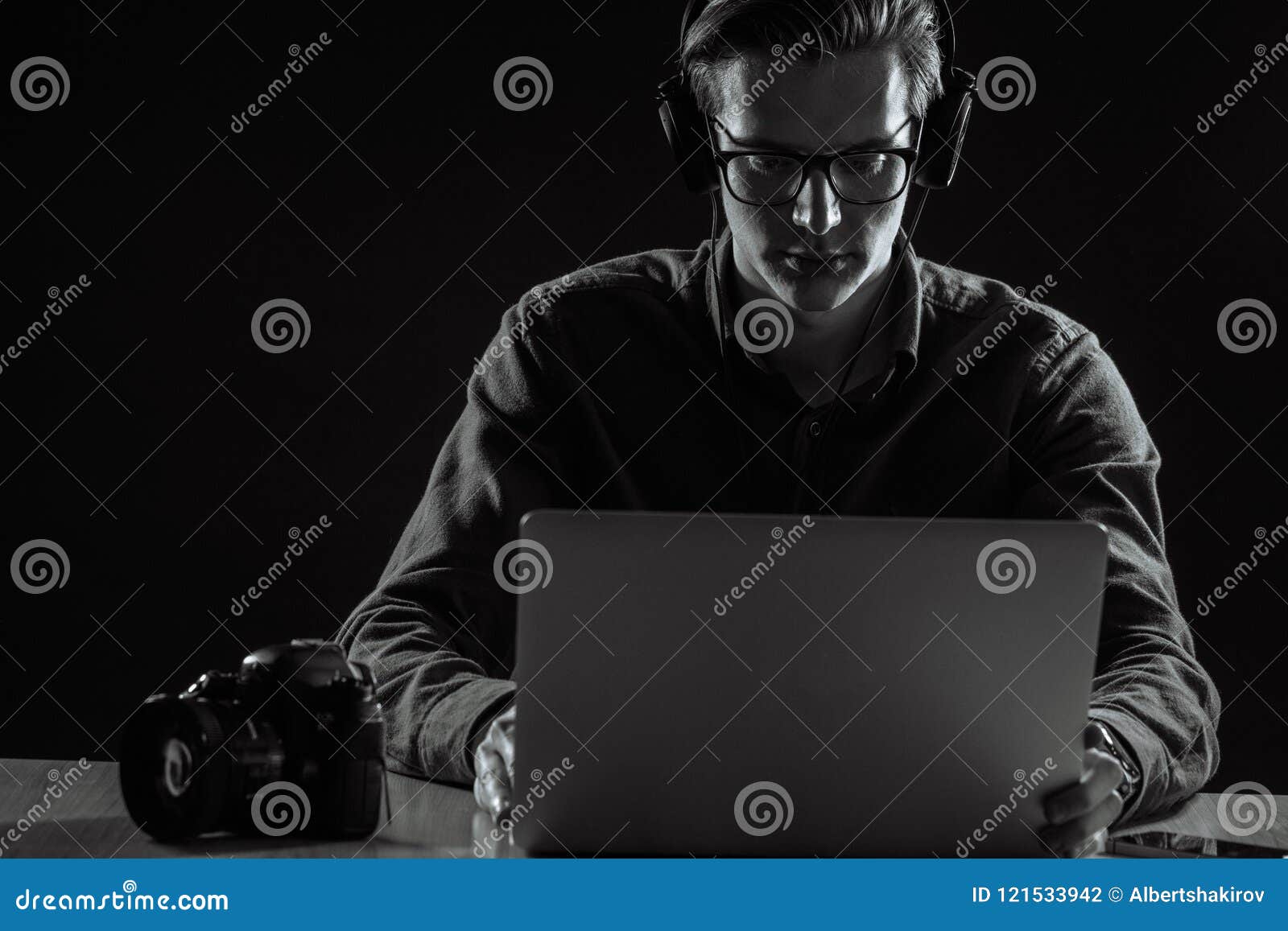 Black and White Photo of Hardworking Camera Boy Stock Photo - Image of ...