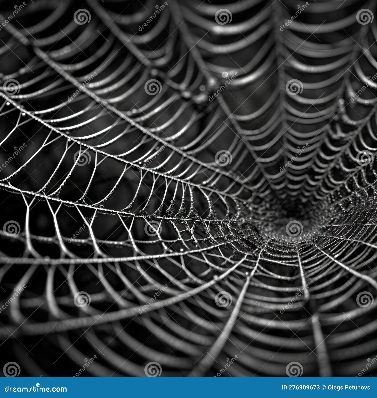 A Black and White Photo of a Large Spider Web with a Black Background ...