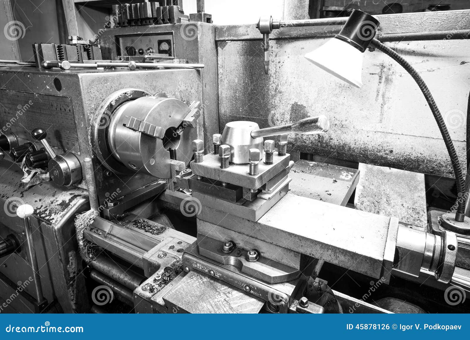Black and White Photo of Lathe Machine Tool Stock Photo - Image of ...