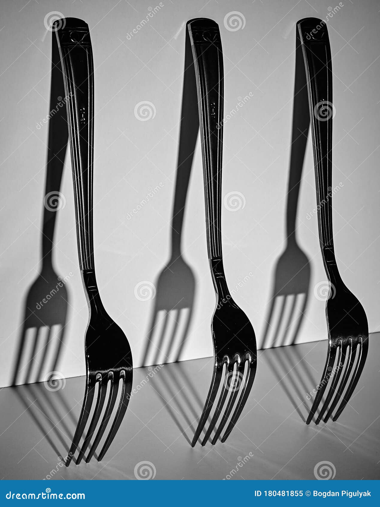 Black-and-white Photo of Metal Forks on a Light Background Stock Image ...