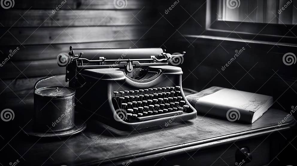 A Black and White Photo of an Old Fashioned Typewriter Stock Image ...