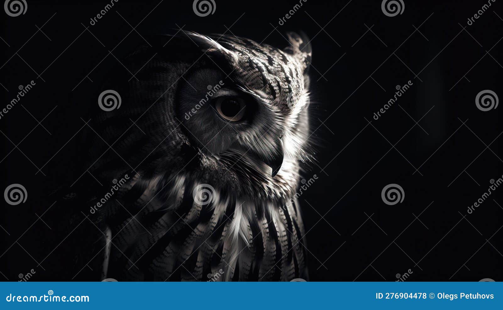 A Black and White Photo of an Owl in the Dark Stock Illustration ...