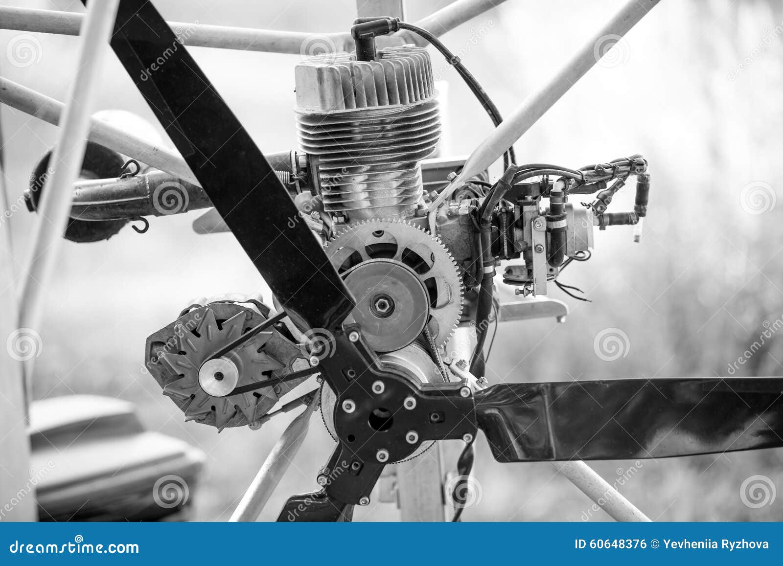 Black and White Photo of Paraglider Engine and Propeller Stock Photo ...