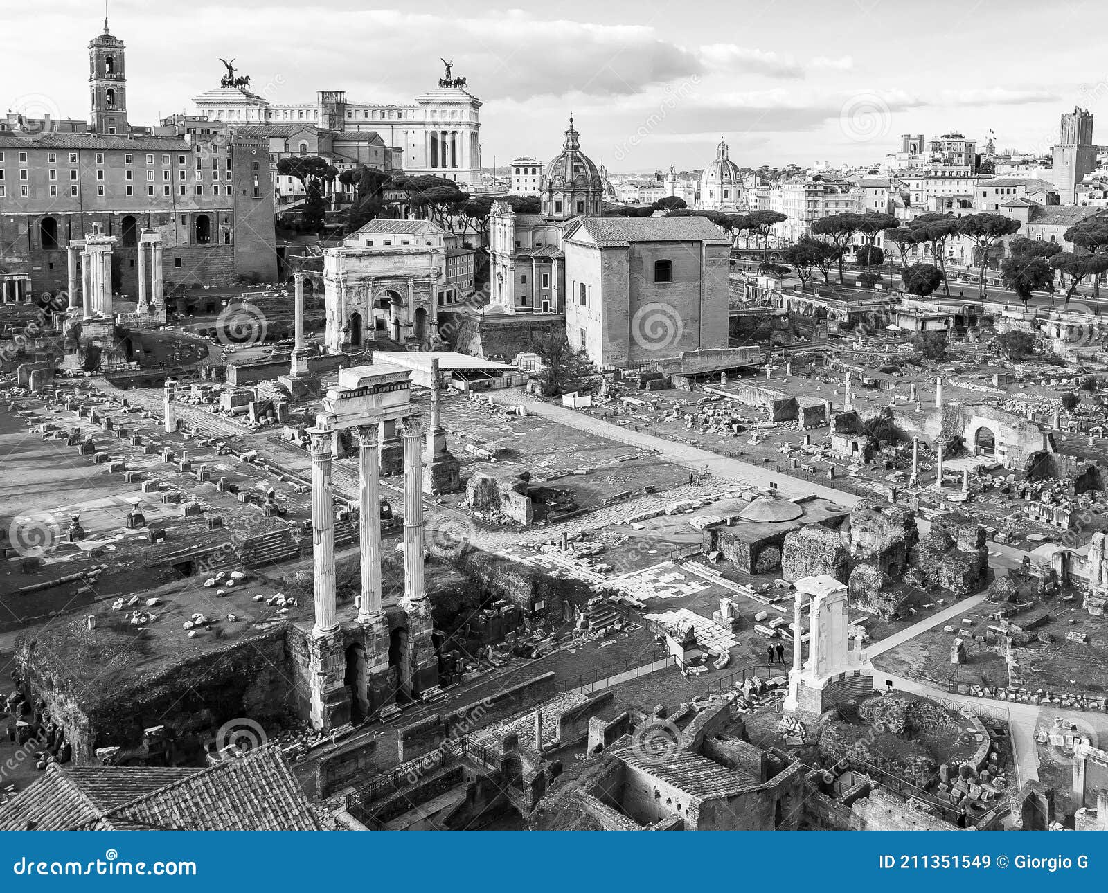 Black and White Photo of Square in Ancient Roman Forum Stock Image ...
