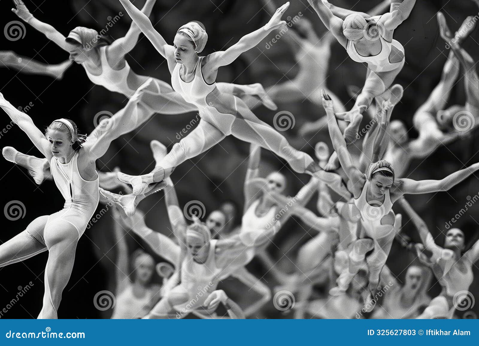 A Black and White Photo of a Synchronized Gymnastics Routine Featuring ...
