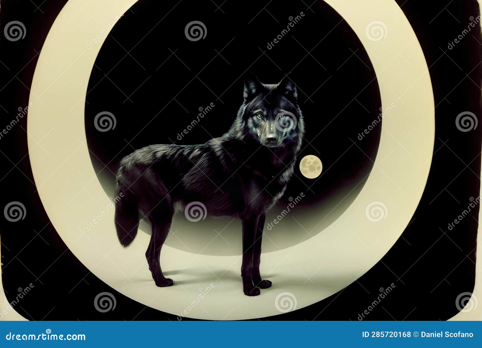A Black and White Photo of a Wolf in a Circle. Generative AI Stock ...