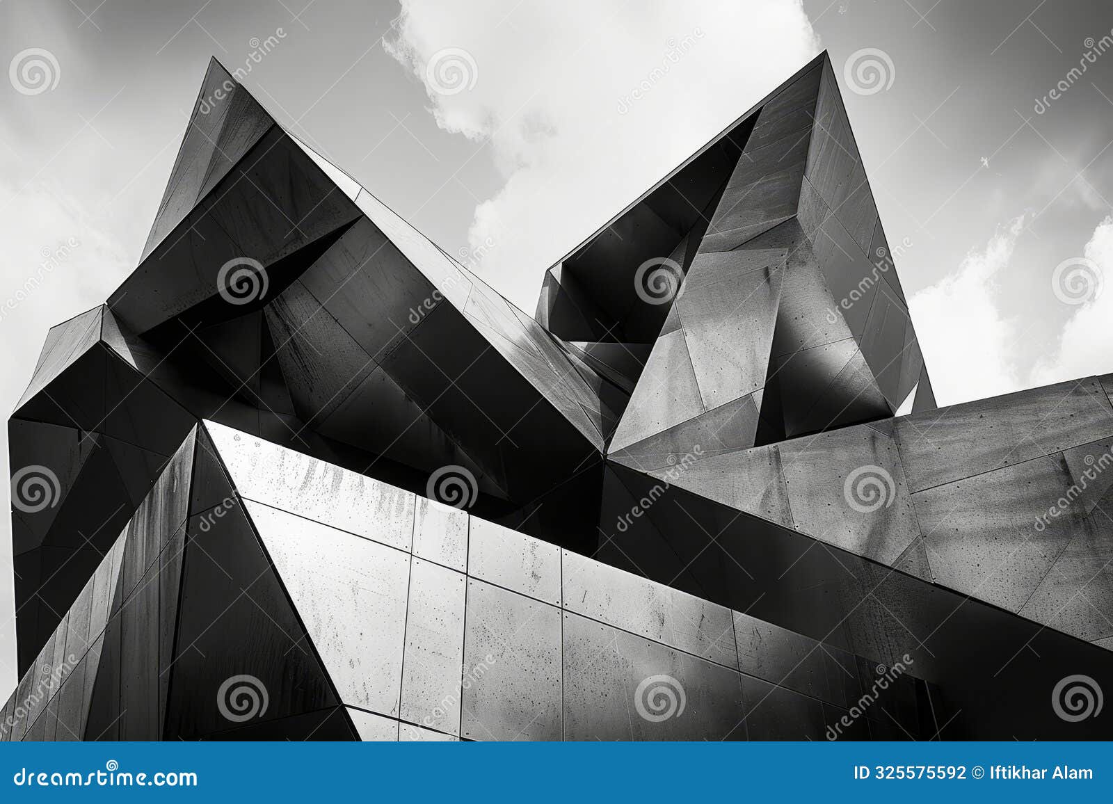 A Black and White Photograph of a Modern, Geometric Concrete Structure ...