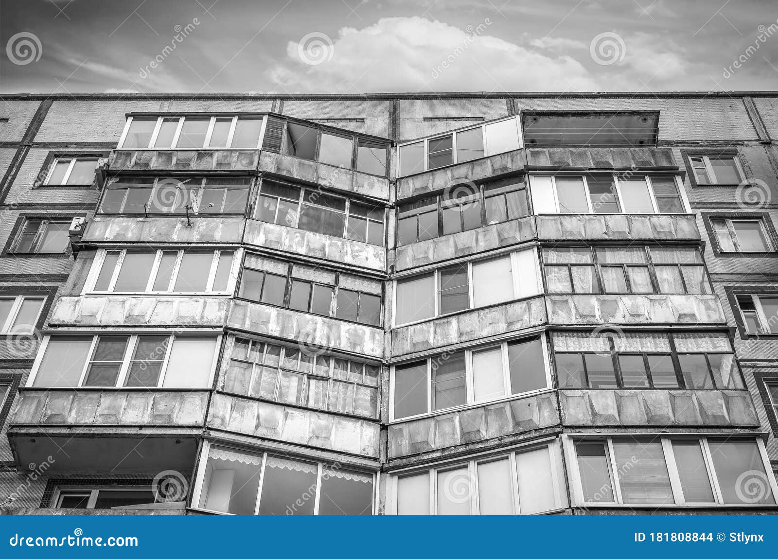Black and White Picture of Russian Old Multi-storey Panel House ...