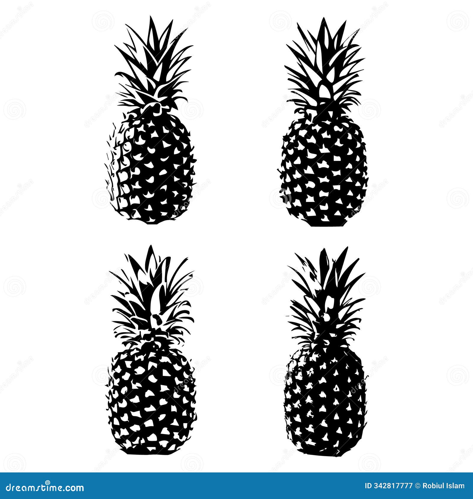 Black and White Pineapple Silhouette Vector Illustration Stock ...
